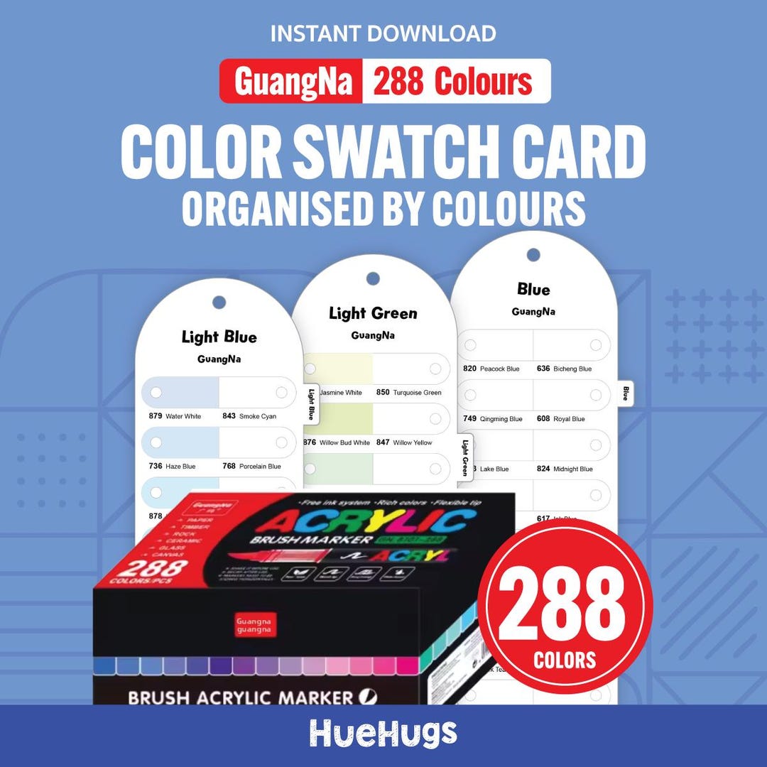 Guangna Marker Swatch Card: 288 Acrylic Brush Colors (PDF Download A4 ...