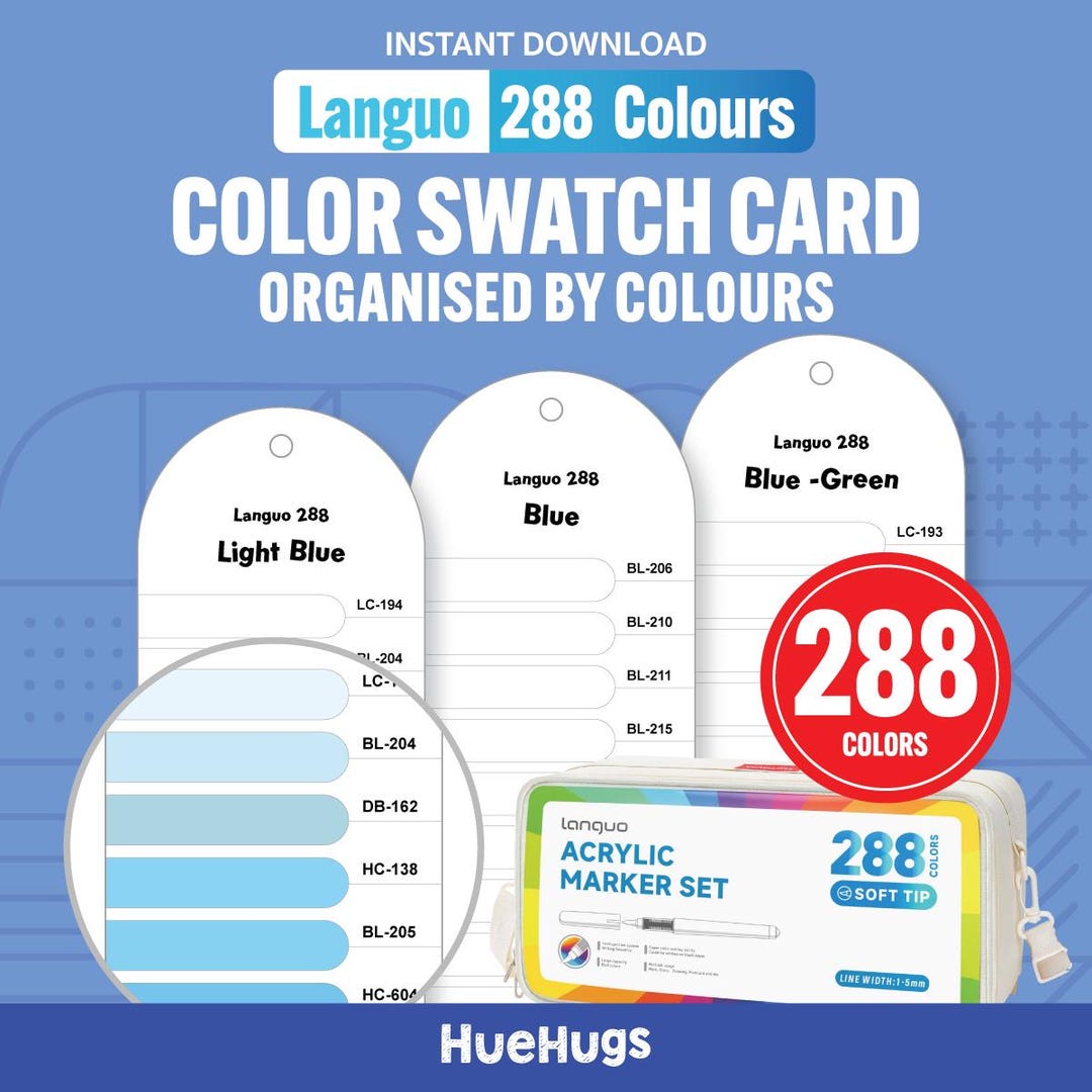 Languo 288 Acrylic Marker Swatch Card: Printable Color Chart (PDF ...