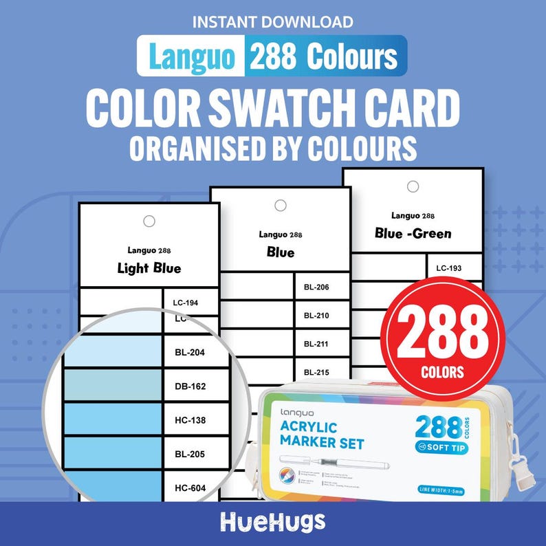 Languo 288 Acrylic Marker Swatch Card: Printable Color Chart (PDF ...