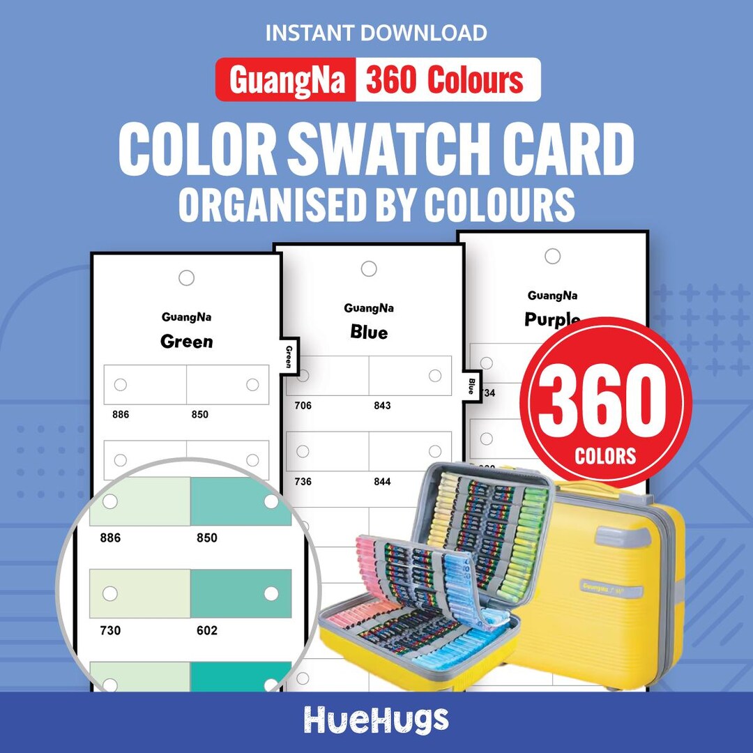 Guangna Acrylic Brush Marker Swatch Card: 360 Colors, Printable PDF ...