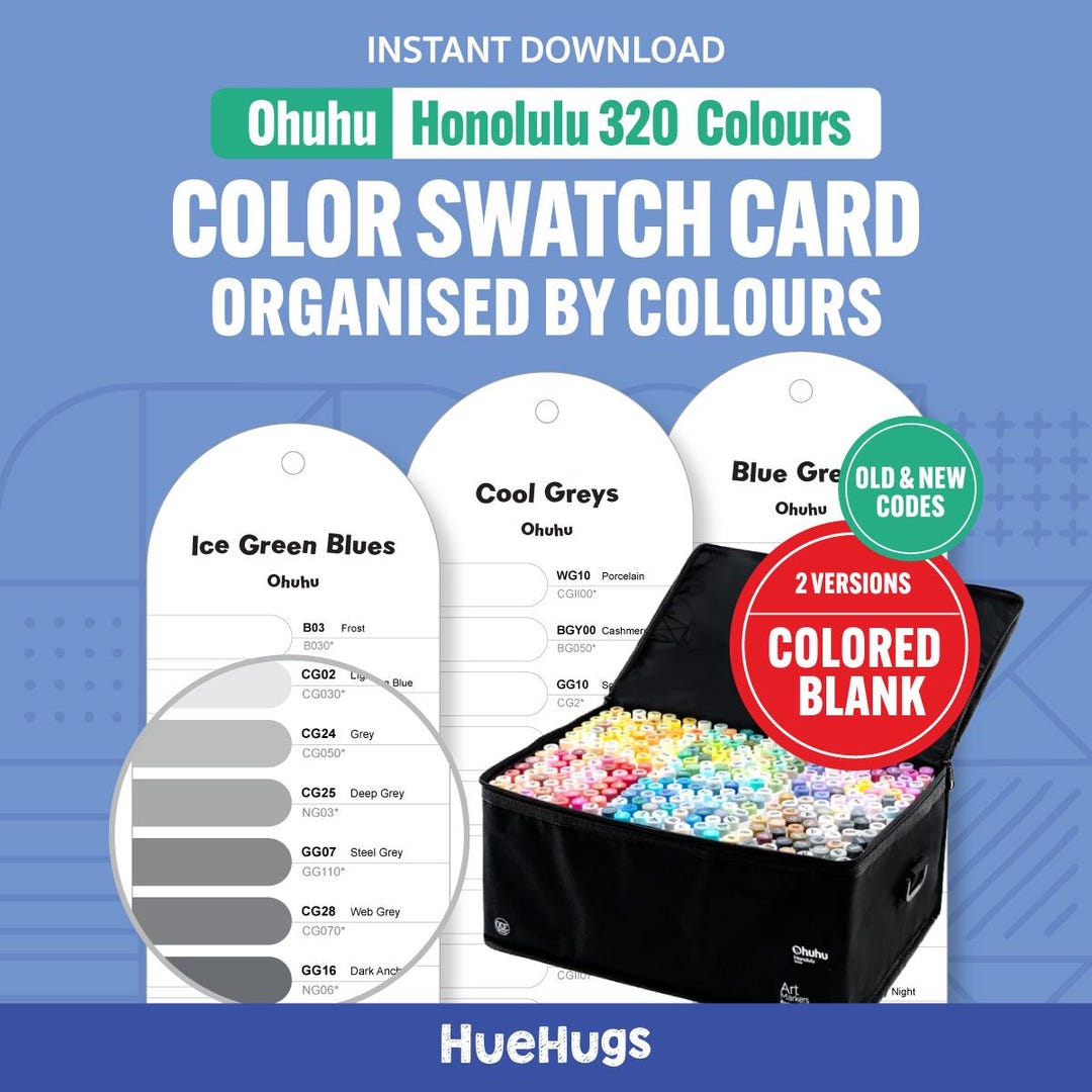 Ohuhu Honolulu 320 Marker Chromatic Swatch Cards – Printable Color ...