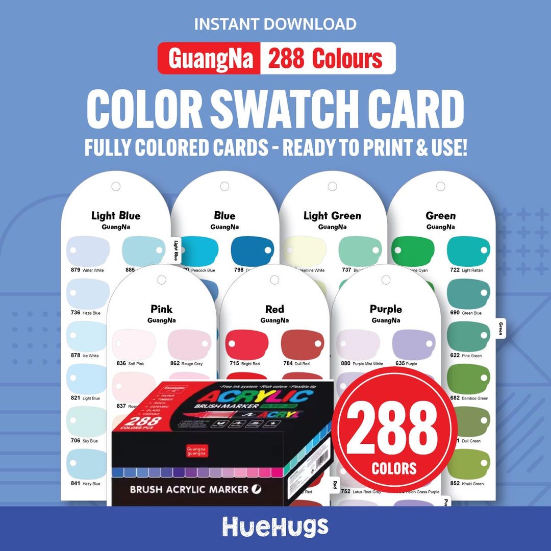 Guangna Acrylic Marker Color Swatch Card | 288 Color Chart | Fully ...
