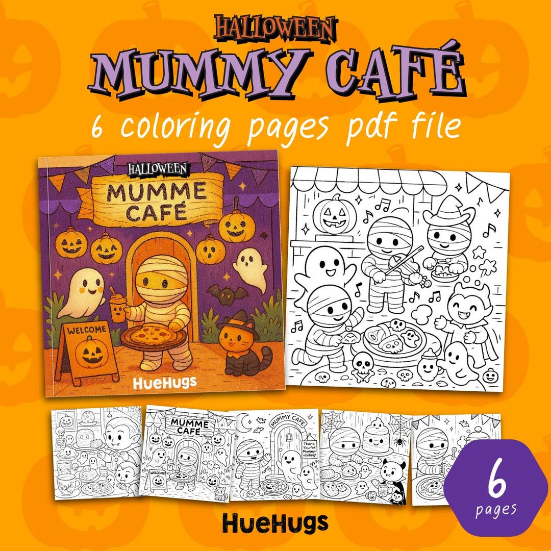 Mummy Cafe Halloween Coloring Pages for Kids: Spooky Printables (PDF ...