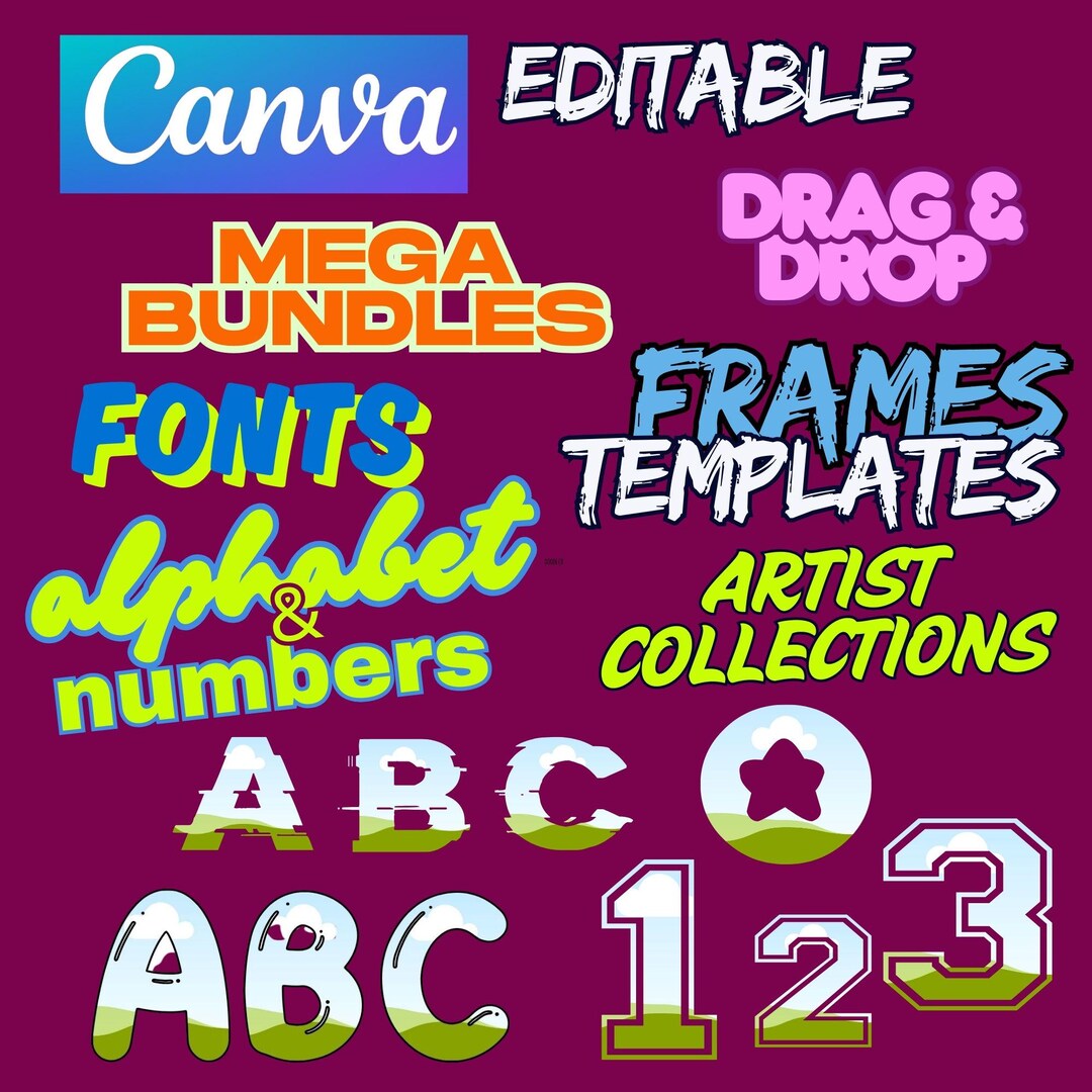 CANVA EDITABLE Fonts, Letters and Numbers Bundles, Canva Frame ...