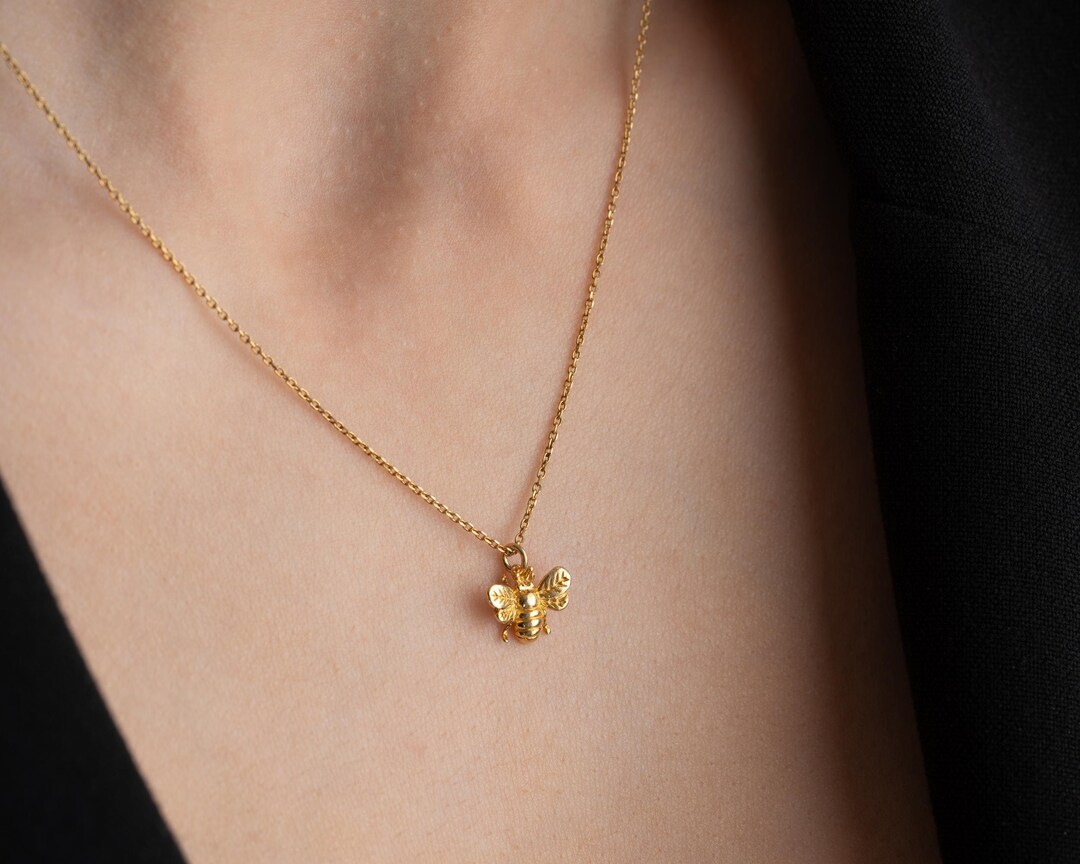 Dainty Bee Necklace Gold Bumble Bee Sterling Silver Honey Bee Pendant ...