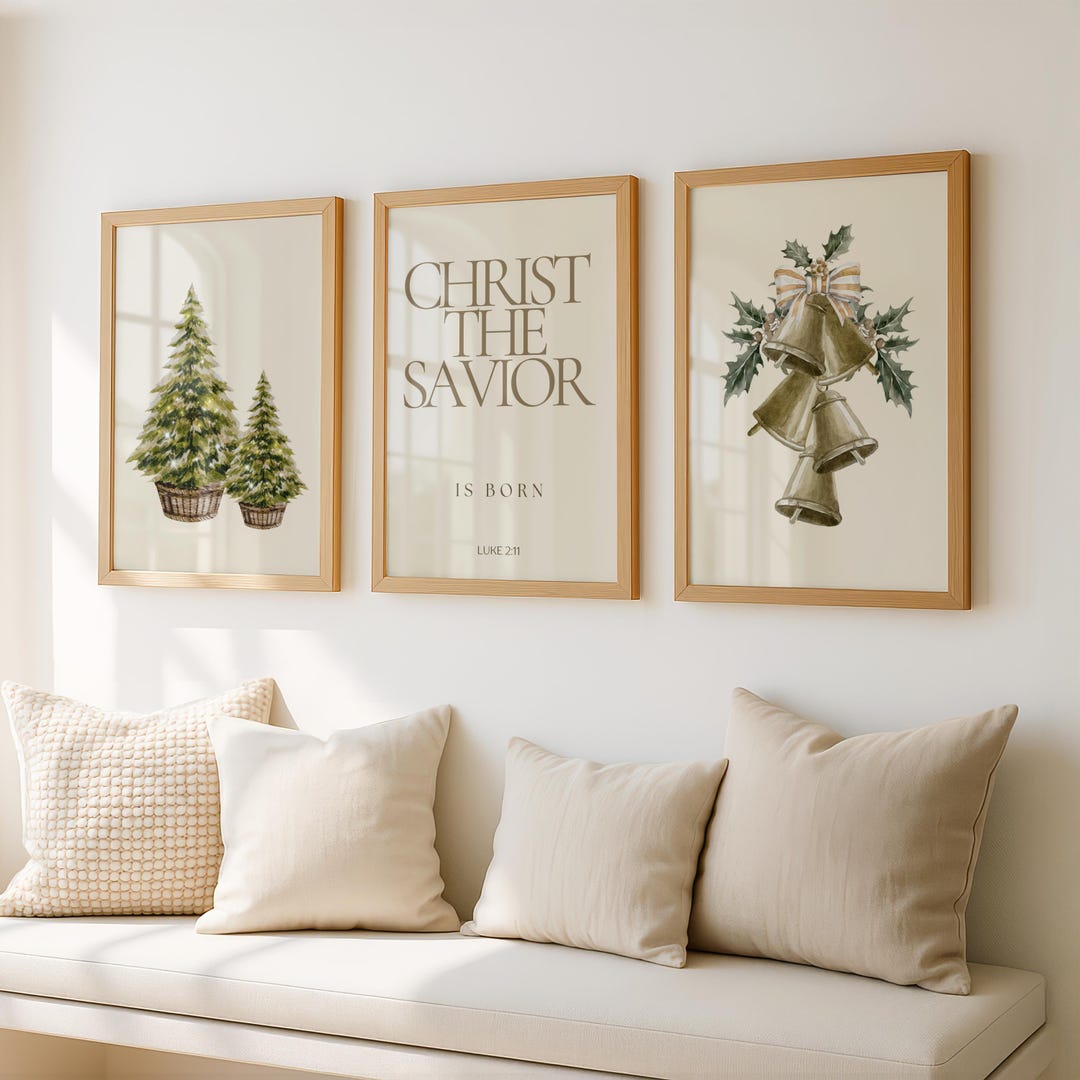 Neutral Christmas Wall Art Set of 3, Christ the Savior is Born Print ...