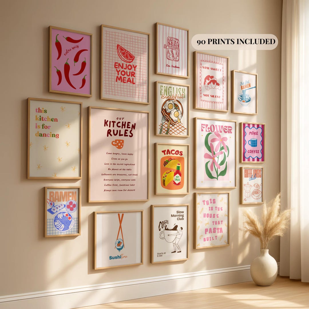 Mega Retro Kitchen Gallery Wall Art Set of 90, Eclectic Food Prints ...