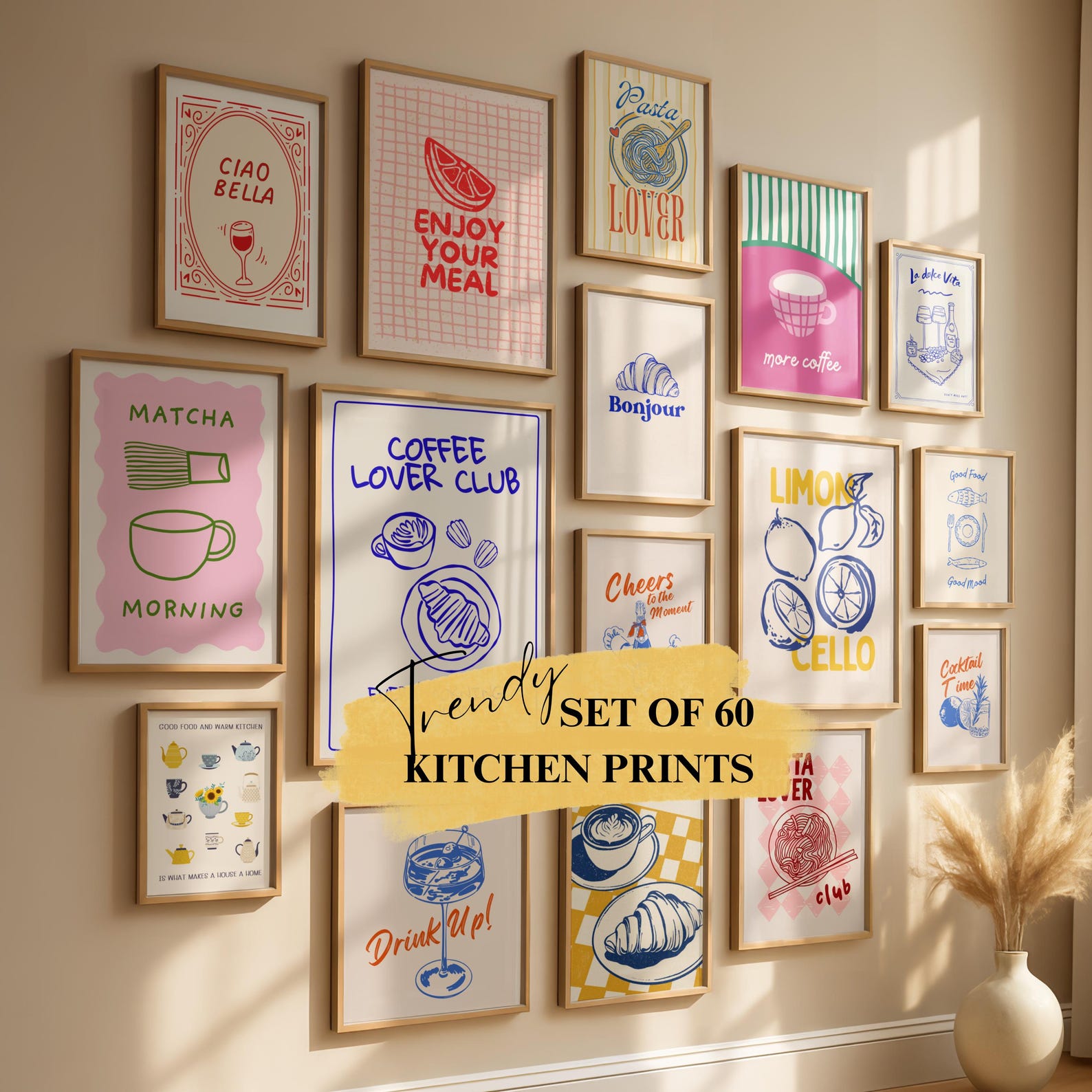 60 Retro Kitchen Gallery Wall Art Set, Trendy Food & Drink Prints ...