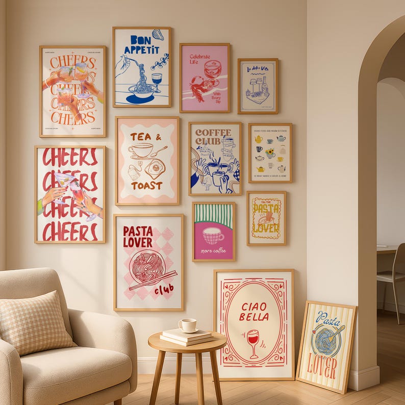 60 Retro Kitchen Gallery Wall Art Set, Trendy Food & Drink Prints ...