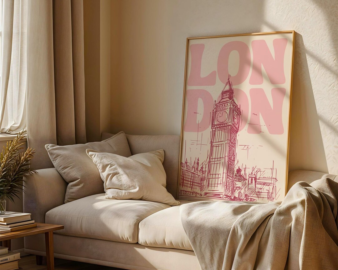 Pink London Skyline Poster, Preppy Big Ben Wall Art, Cute City Print ...