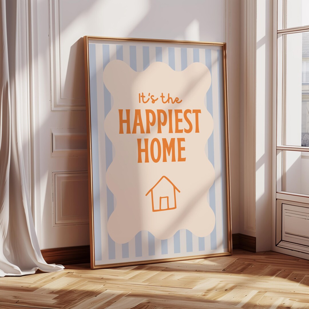 Blue Orange Retro Happy Home Poster | Preppy Wall Art | Aesthetic Retro ...