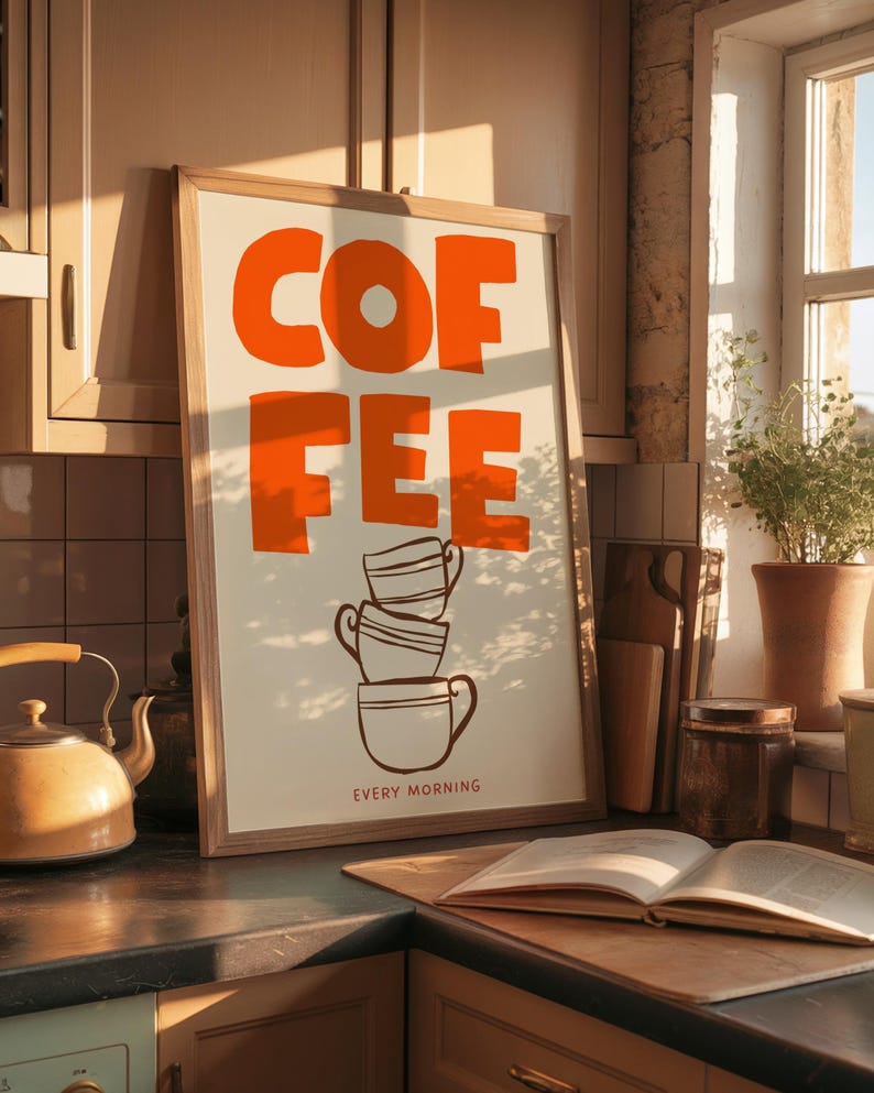 Minimalist Coffee Art Print, Modern Kitchen Typography Poster, Retro ...