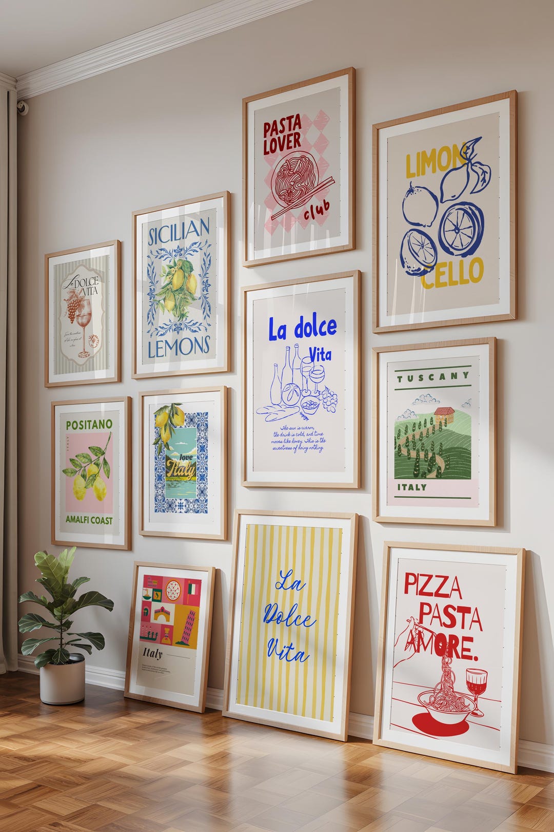 Italian Food Poster Set | La Dolce Vita Kitchen Prints , Retro Italian ...