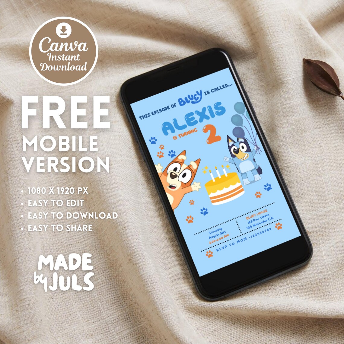 Editable Bluey Birthday Template Digital Birthday Invitation Bluey ...