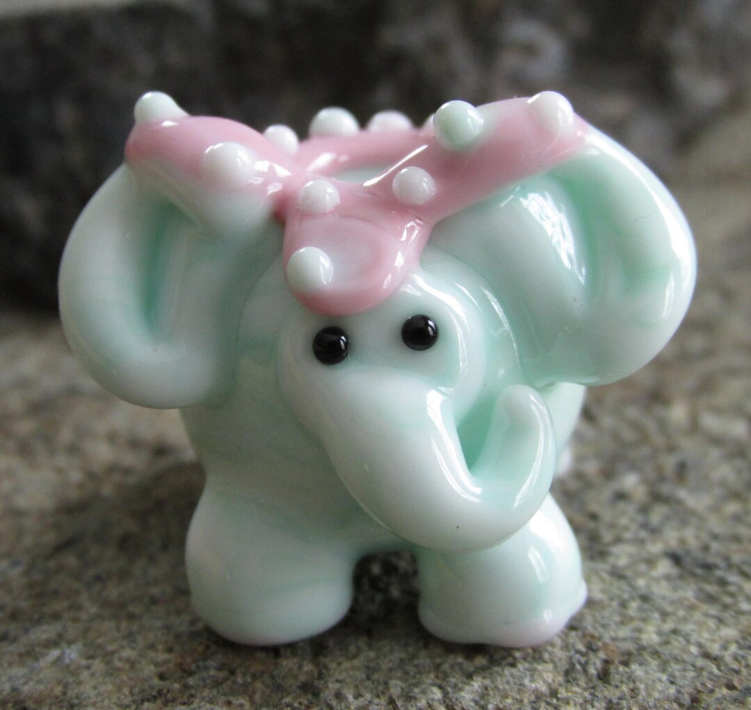 Pink Icing and Sprinkles Mint Green Elephant Lampwork Glass NLC Beads ...