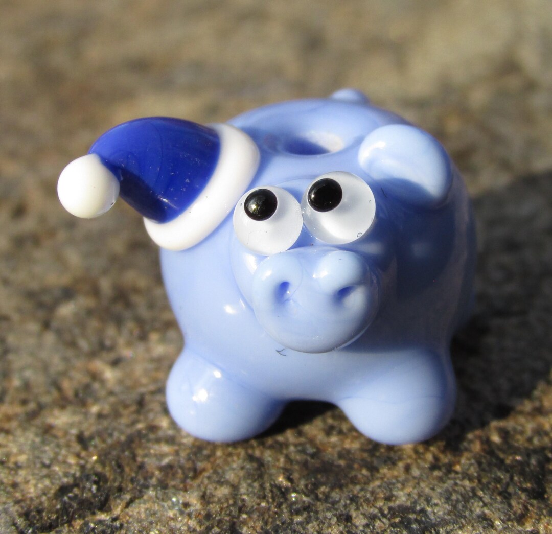 Winter Hat Blue Hippo Hippopotamus Lampwork Glass Bead NLC Beads - Etsy