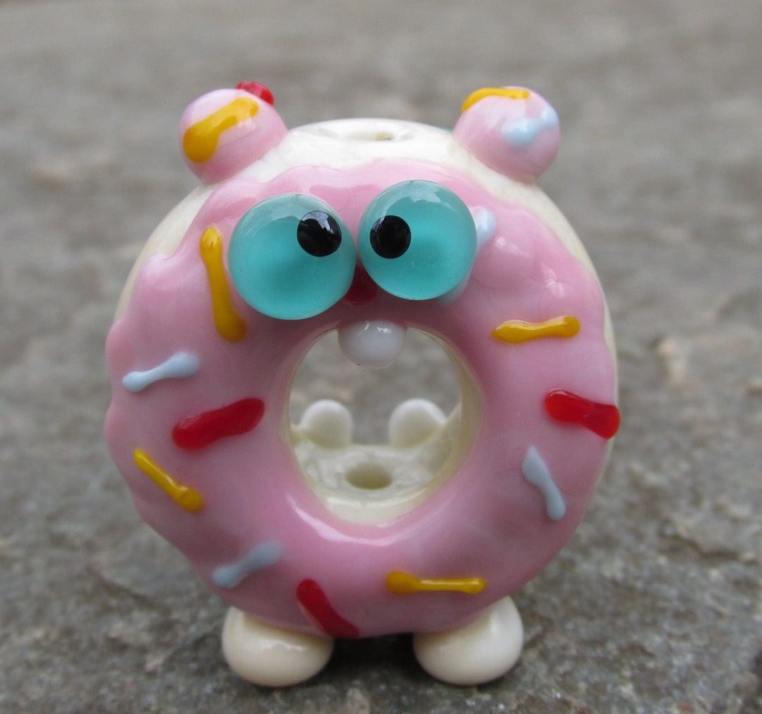 Pink Iced Sprinkle Donut Doughnut Two-sided Screaming Alien Lampwork ...