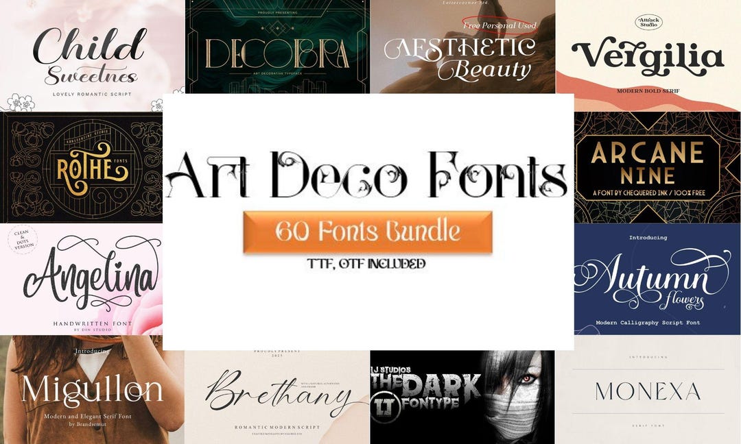 Art Deco Fonts Bundle 50+ TTF and OTF File Included Digital Instant ...