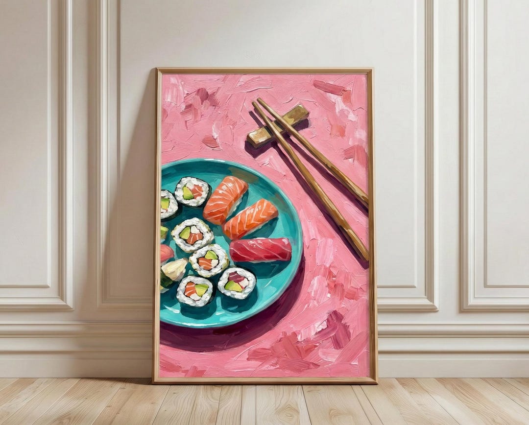 Sushi Oil Painting Print, Vibrant Japanese Food Art (digital Download ...