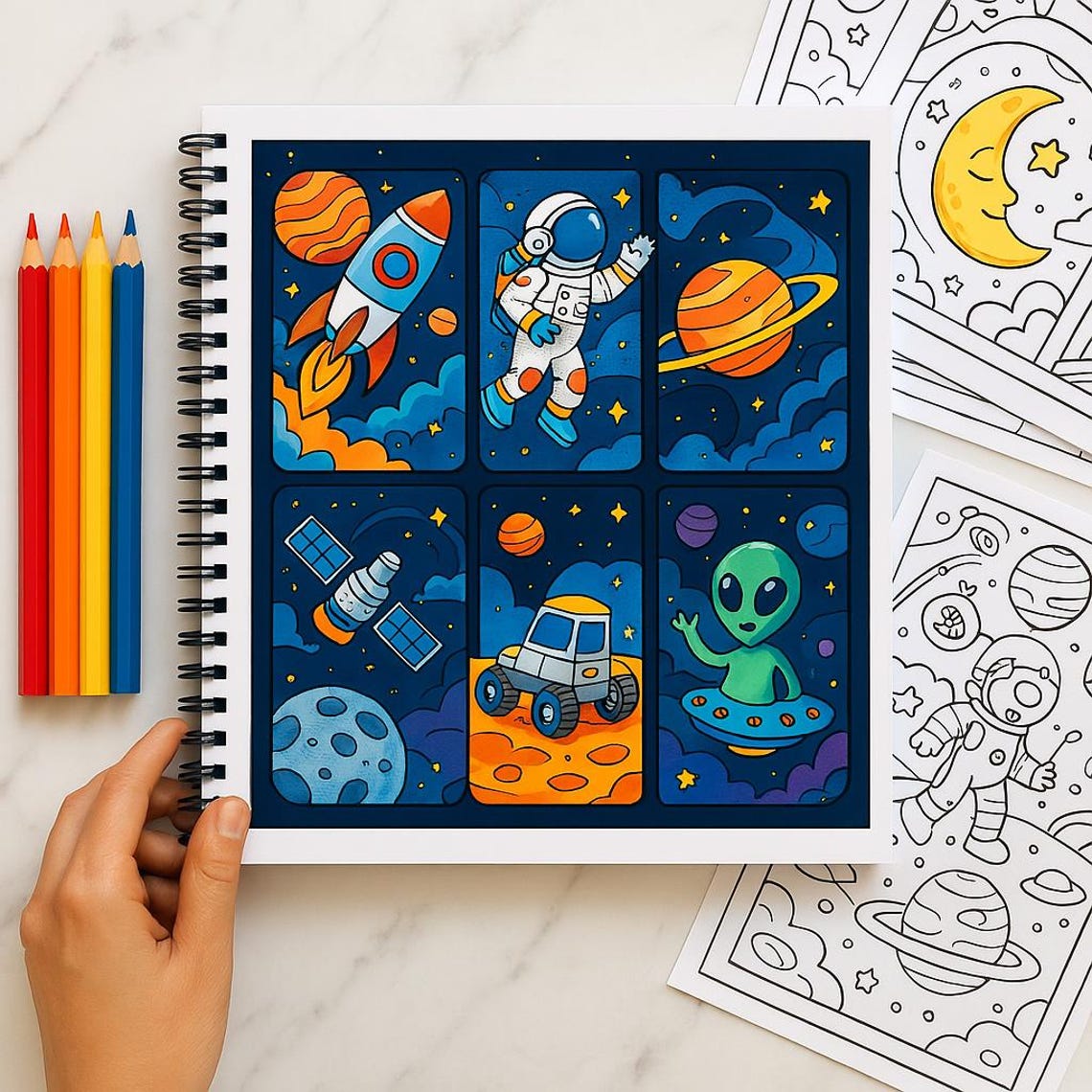 Space Adventure Coloring Book PDF for Kids & Teens, 30 Unique Outer ...