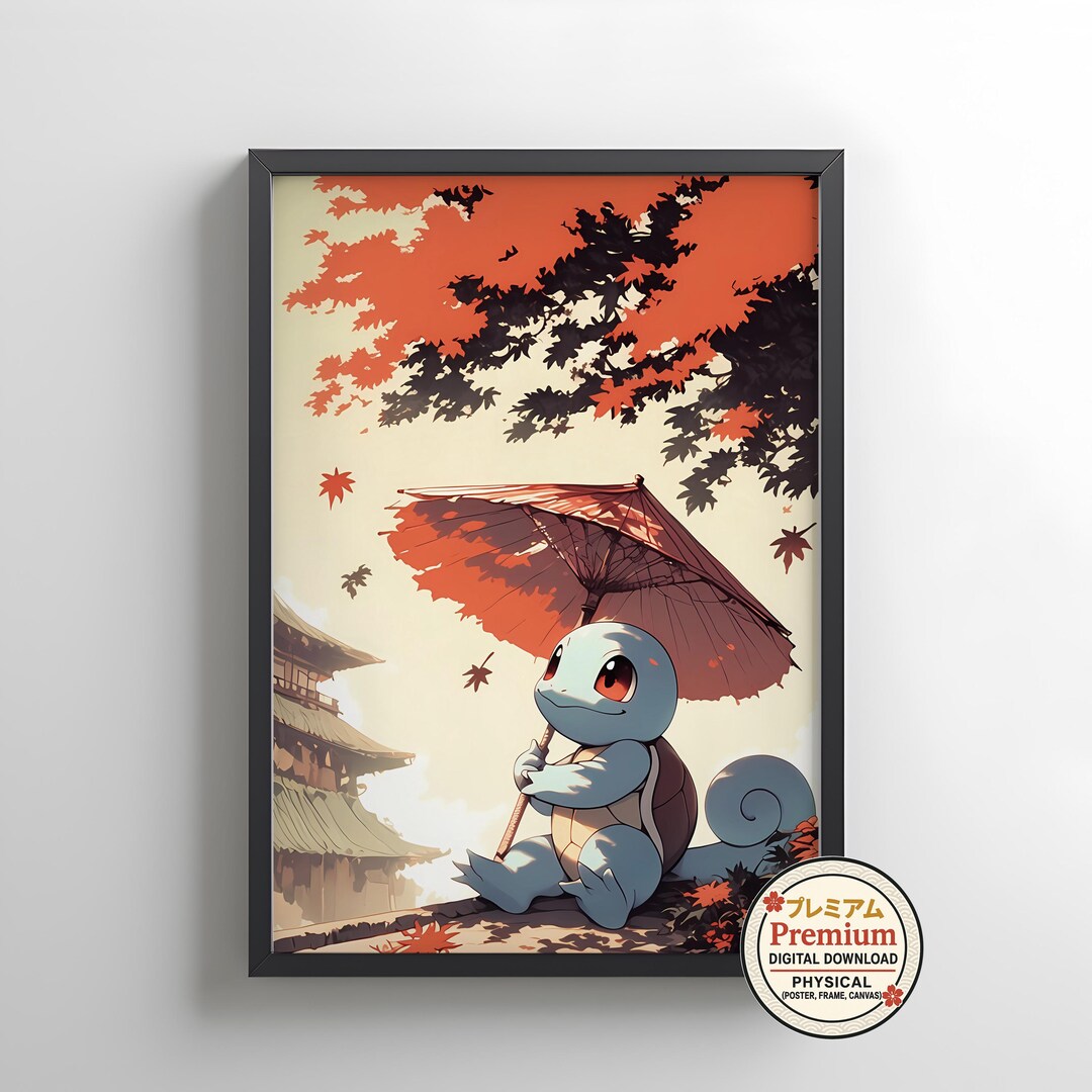 Anime Poster, Squirtle, Pokemon With Umbrella, Japanese Blossoming Tree ...