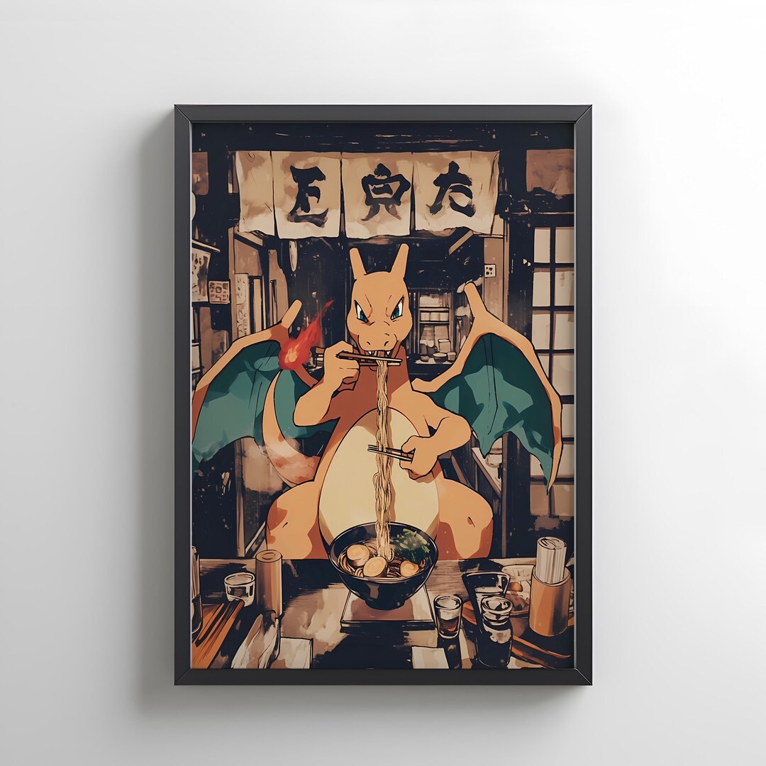 Charizard Eating Ramen in Japanese Bar - Vintage Anime Style - High ...