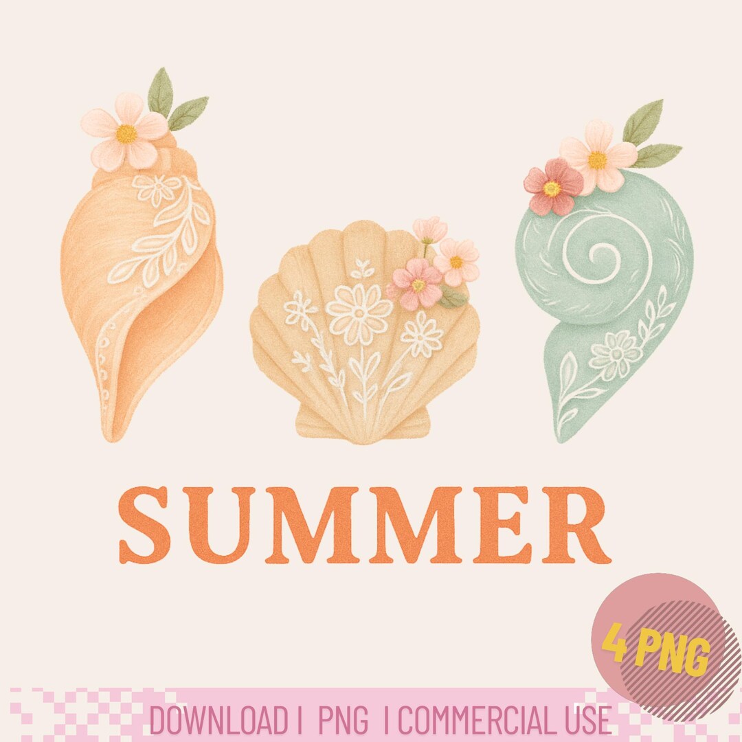 Summer Mama Retro Seashell PNG: Floral Beach Sublimation Design ...