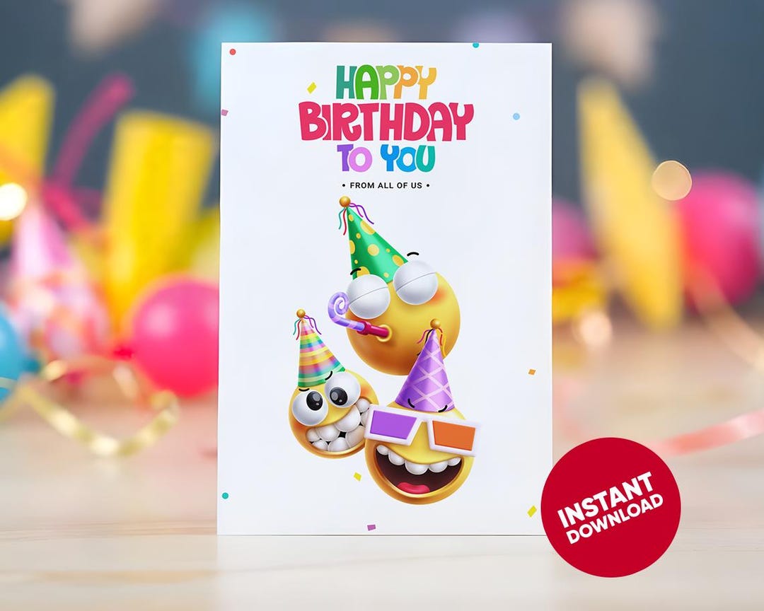 Emoji Birthday Card Printable | Funny Group Birthday Card | Instant ...