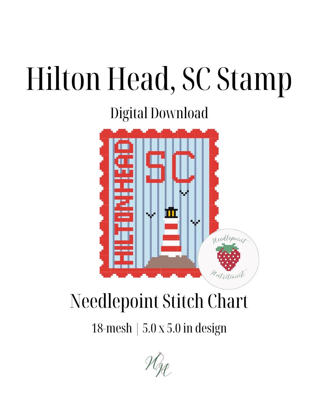 Hilton Head Needlepoint Pattern: Coastal Beach Stamp Design (PDF ...
