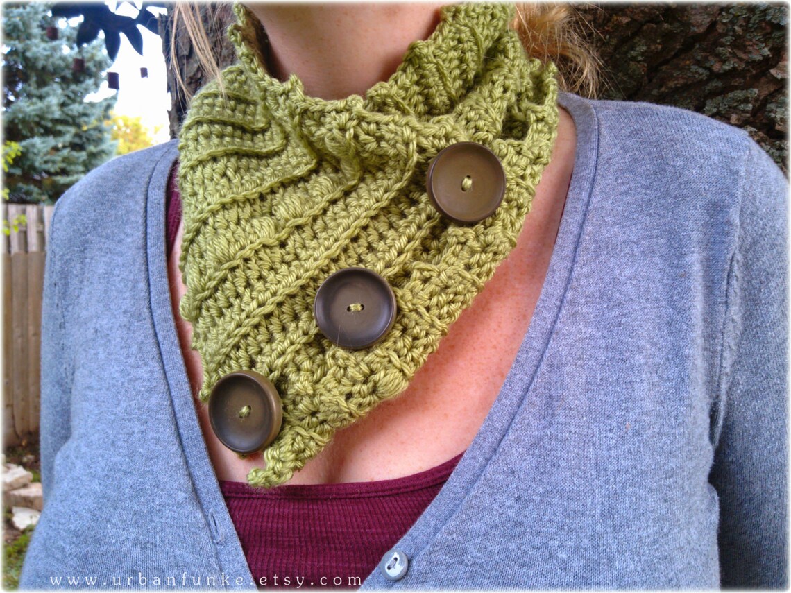 Crochet PDF Pattern Neck Cowl With Buttons ~ Button Scarf ~ Crocheted ...