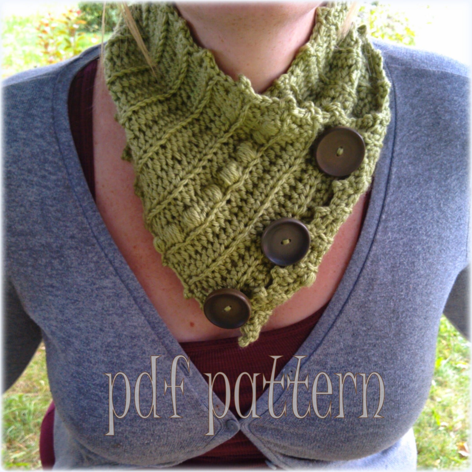 Crochet PDF Pattern Neck Cowl With Buttons ~ Button Scarf ~ Crocheted ...