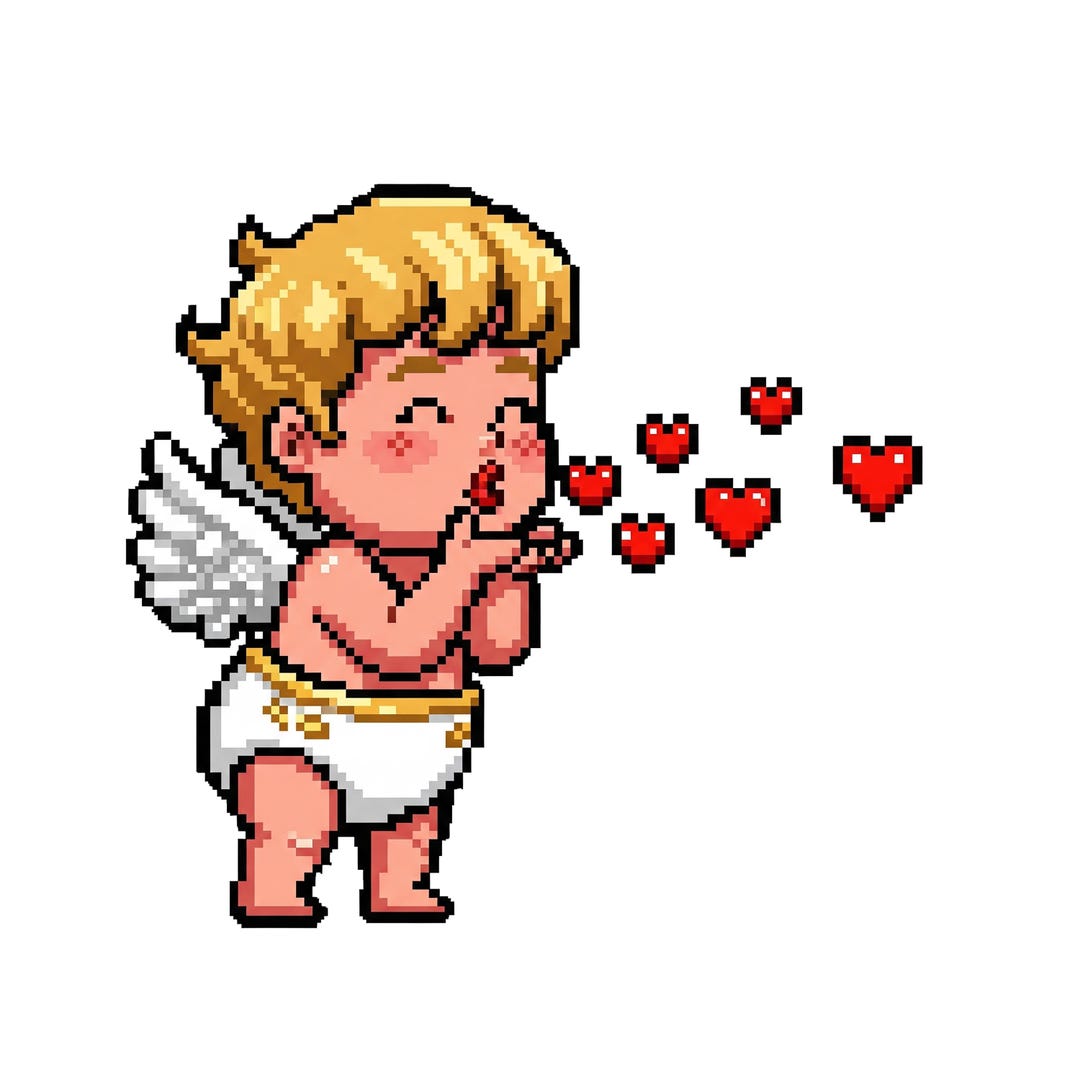 Pixel Cupid Blowing Kiss Clip Art – 8 Bit Valentine PNG Transparent - Etsy