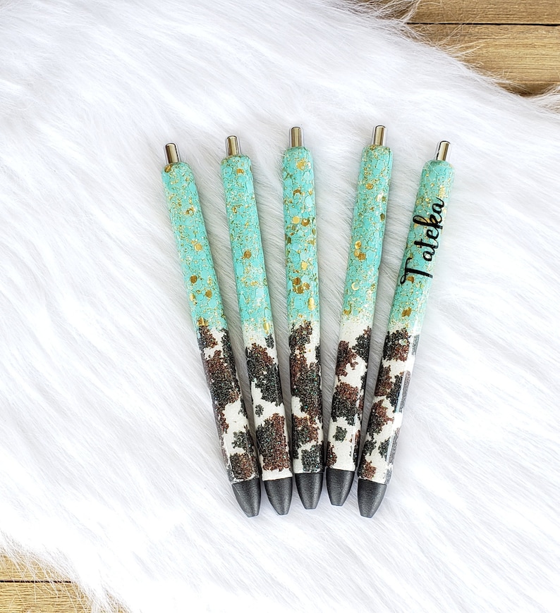 Turquoise Cowhide Glitter Gel Pen (black Ink) - Etsy