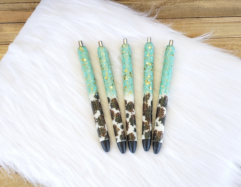 Turquoise Cowhide Glitter Gel Pen (black Ink) - Etsy