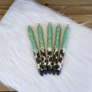 Turquoise Cowhide Glitter Gel Pen (black Ink) - Etsy