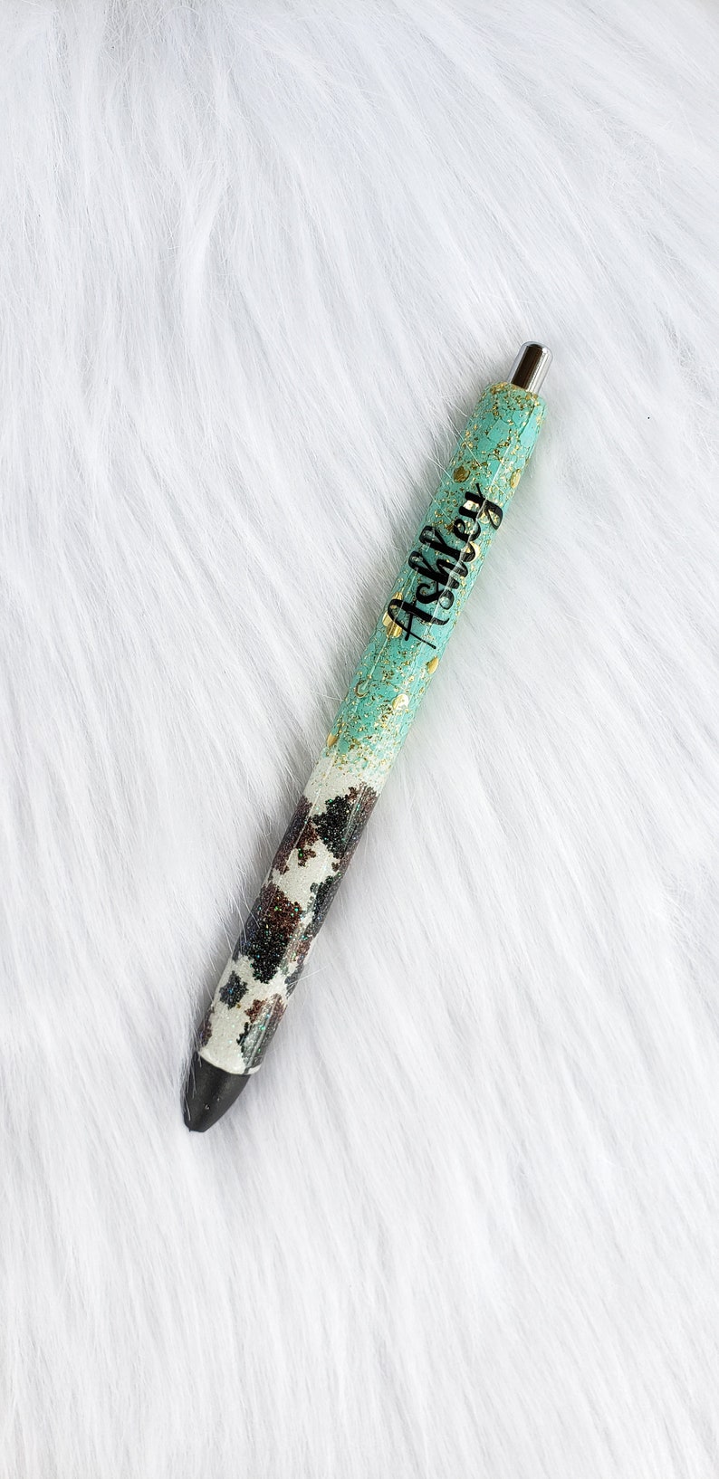 Turquoise Cowhide Glitter Gel Pen (black Ink) - Etsy