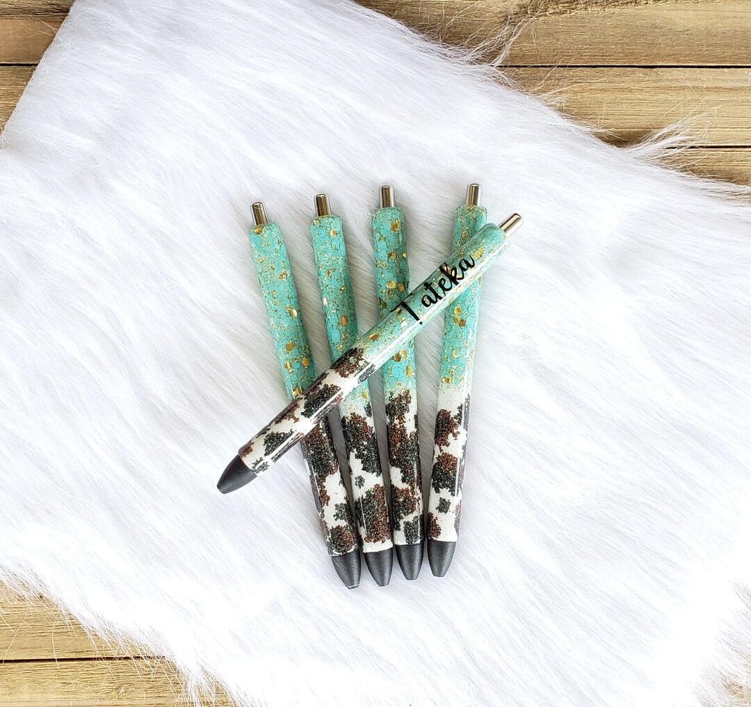 Turquoise Cowhide Glitter Gel Pen (black Ink) - Etsy