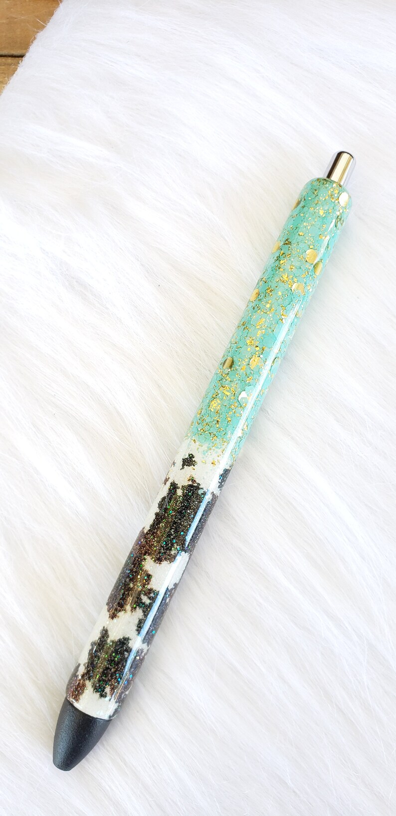 Turquoise Cowhide Glitter Gel Pen (black Ink) - Etsy