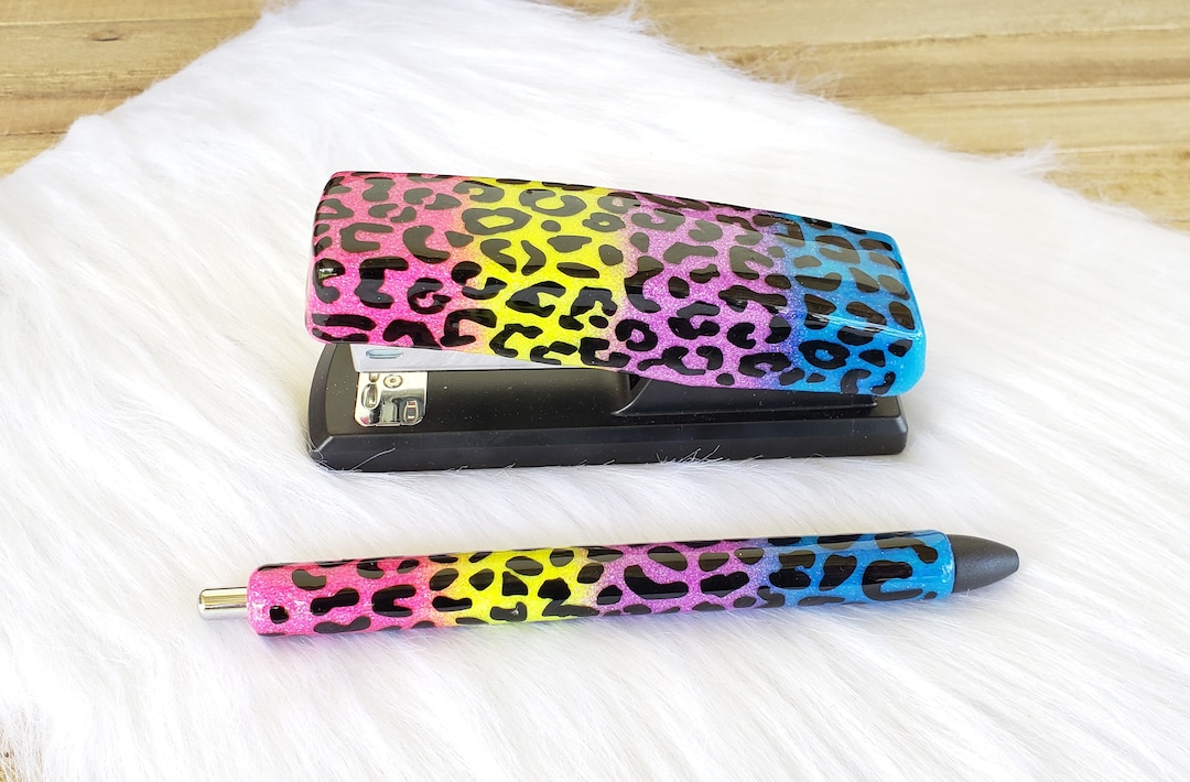 Rainbow Leopard Glitter Stapler & Gel Pen Gift Set RTS - Etsy