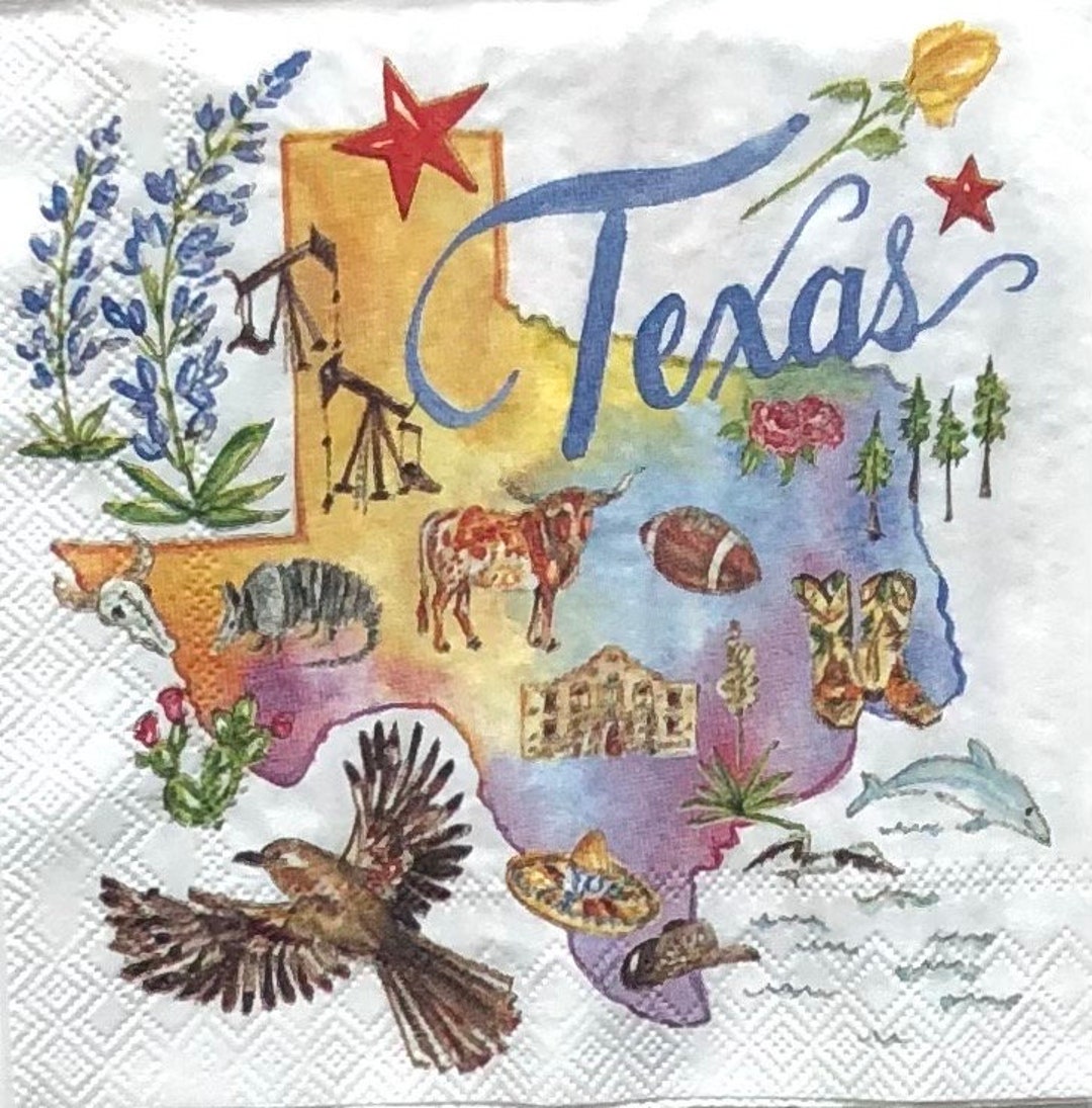 Paper Napkin for Decoupage | State of Texas Napkin | Shell Decoupage ...