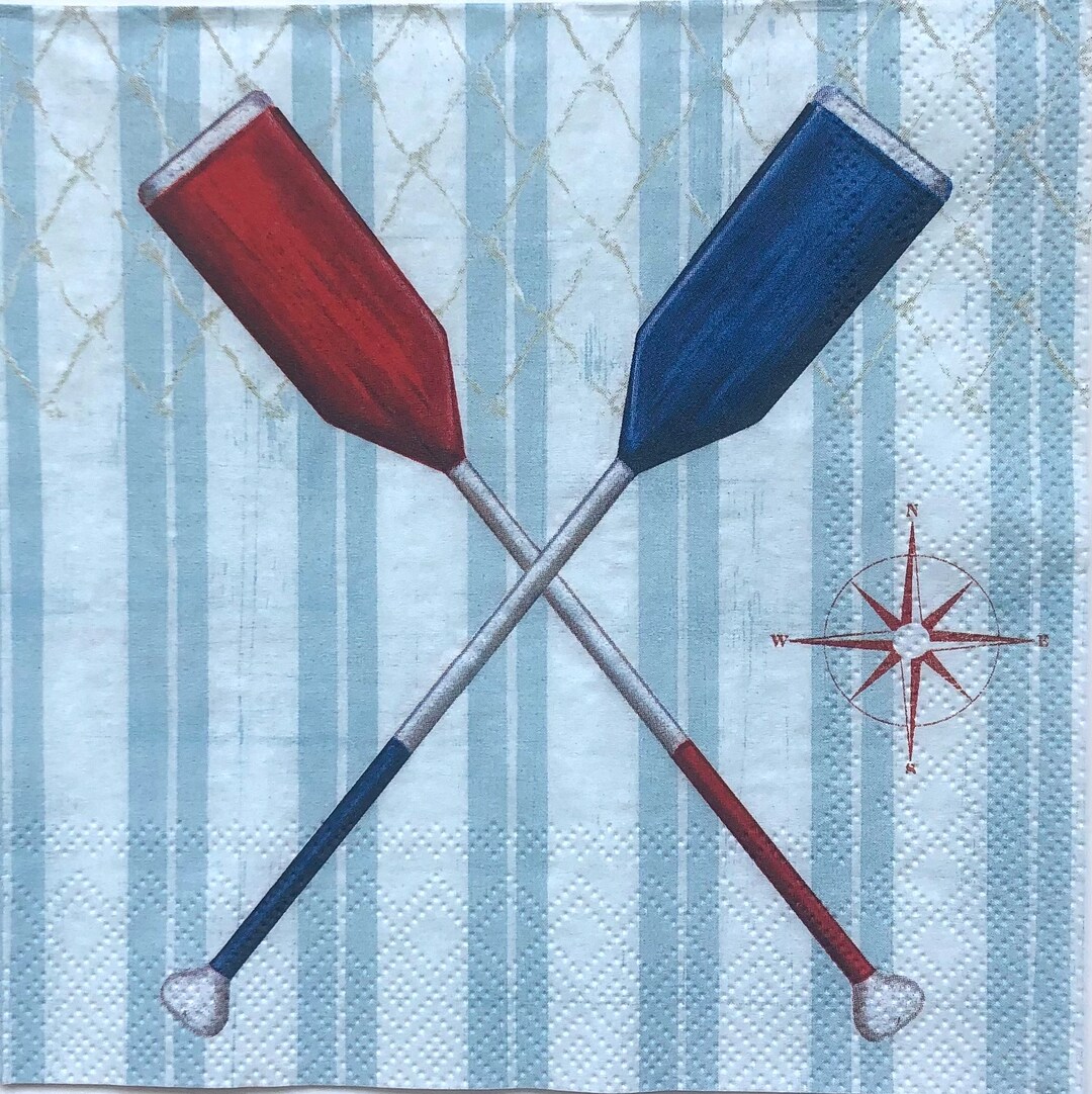 Napkin for Decoupage | Red and Blue Oar | Compass Dial | Nautical ...