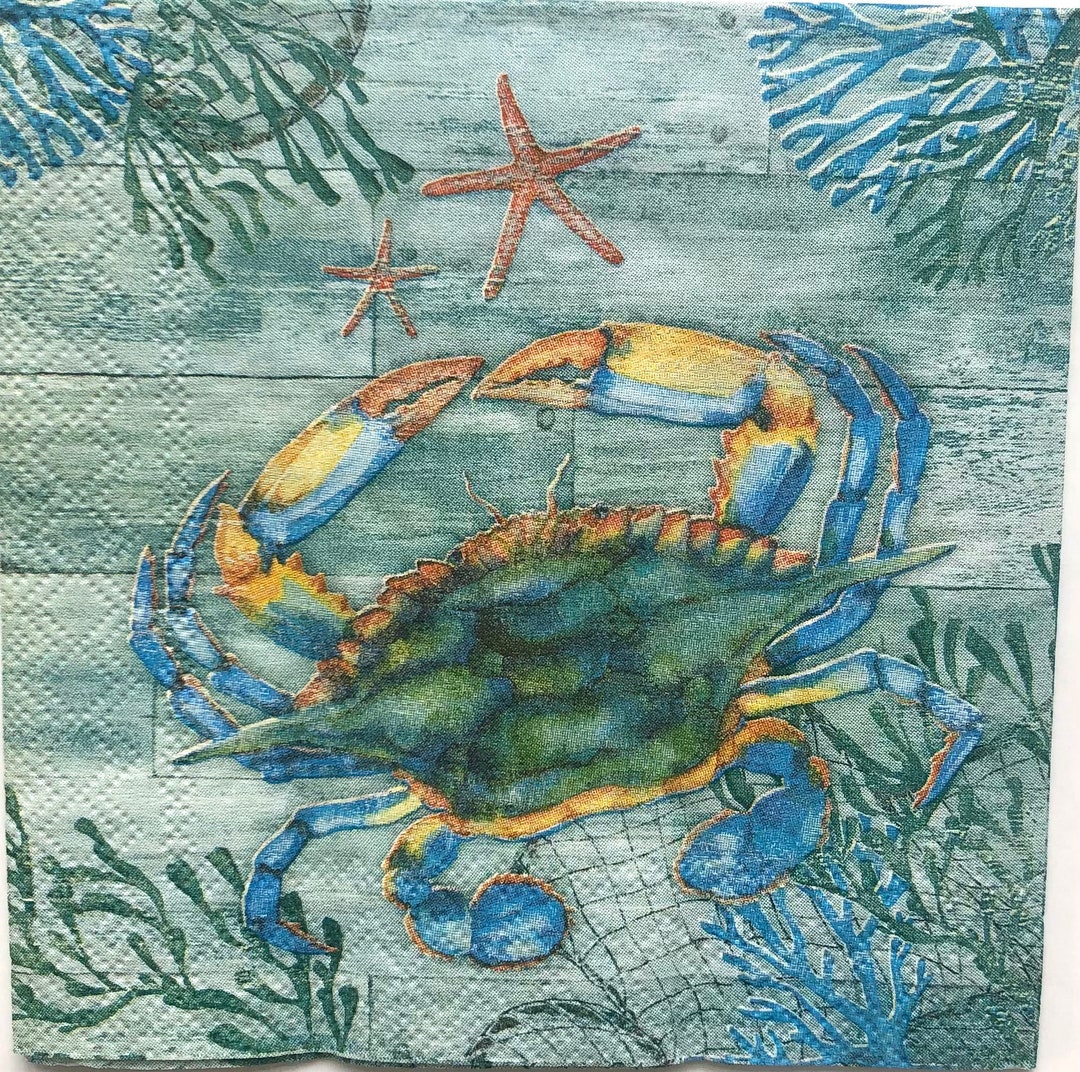 Decoupage Paper Napkin | Blue Crab Paper Napkin | Decoupage Supplies ...