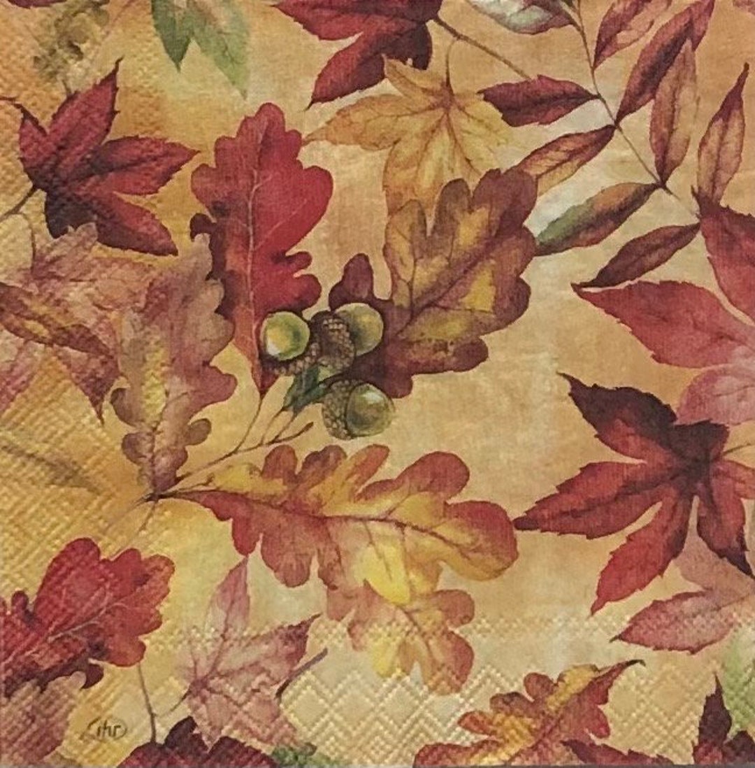 Napkin for Decoupage Fall Leaves and Acorns Paper Napkin Scrapbook ...