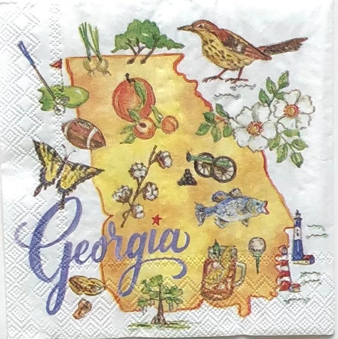 Paper Napkin for Decoupage | State of Georgia Napkin | Shell Decoupage ...