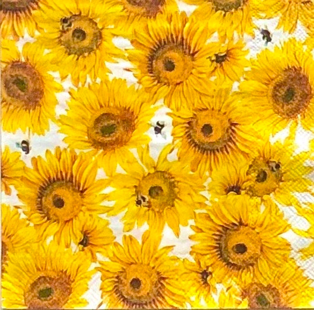 Napkin for Decoupage Sunflower and Bee Paper Napkin Scrapbooking ...
