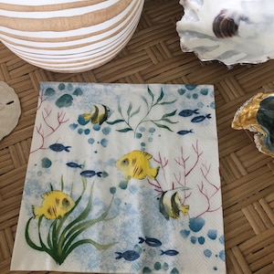 Decoupage Napkin | Nautical Paper Napkin | Tropical Fish | Sea Life ...