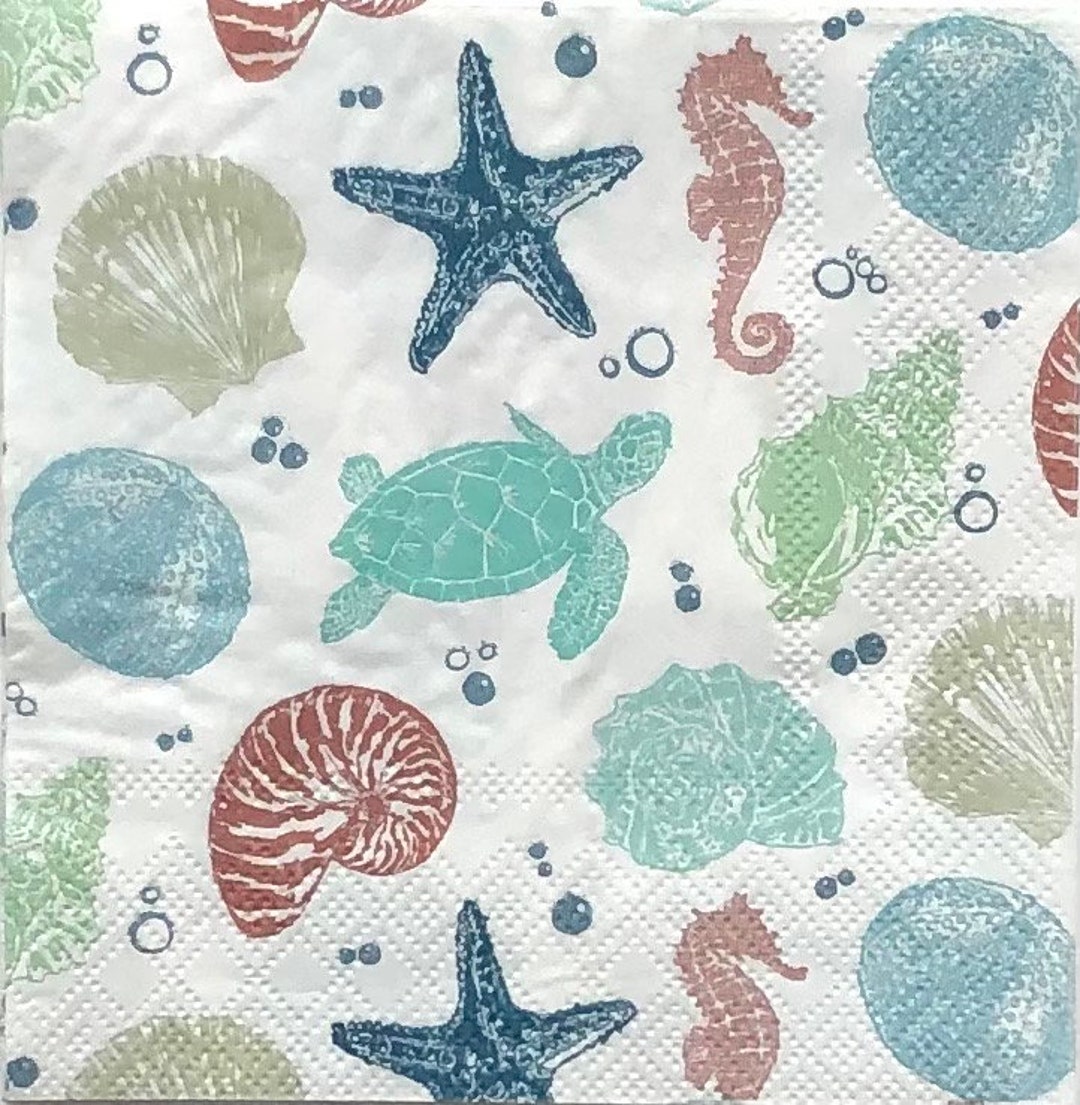 Decoupage Paper Napkin | Sea Turtle | Sea Horse | Starfish | Nautical ...