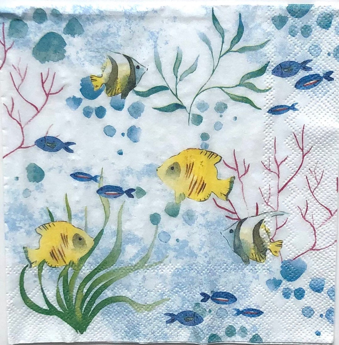 Decoupage Napkin | Nautical Paper Napkin | Tropical Fish | Sea Life ...
