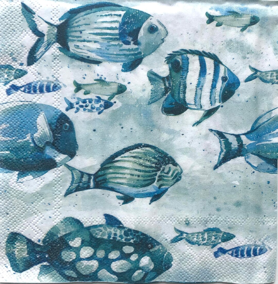 Decoupage Paper Napkin | Tropical Fish | Sea Life Napkin | Oyster Shell ...