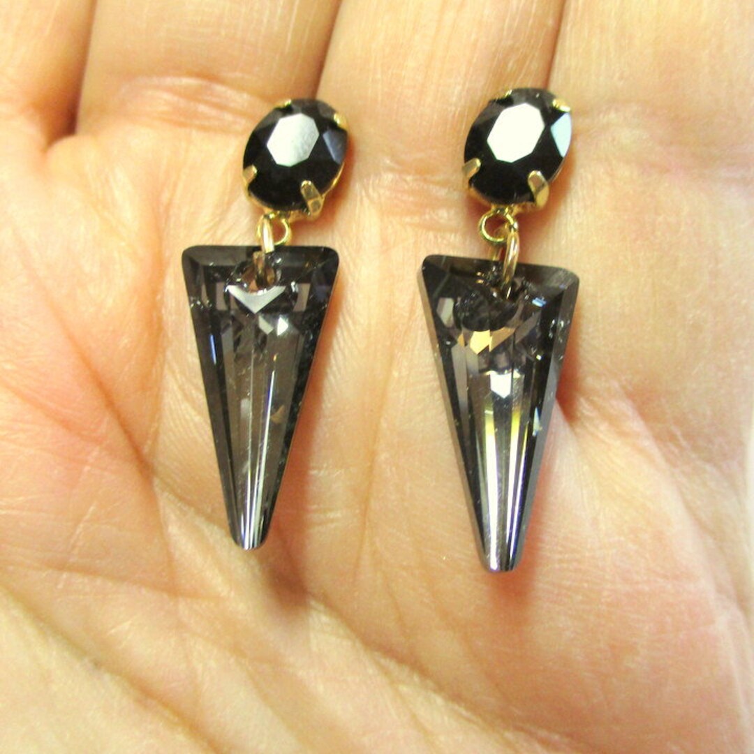 Rare Swarovski Inverted Black Triangle Crystal Earrings, Black Stud ...
